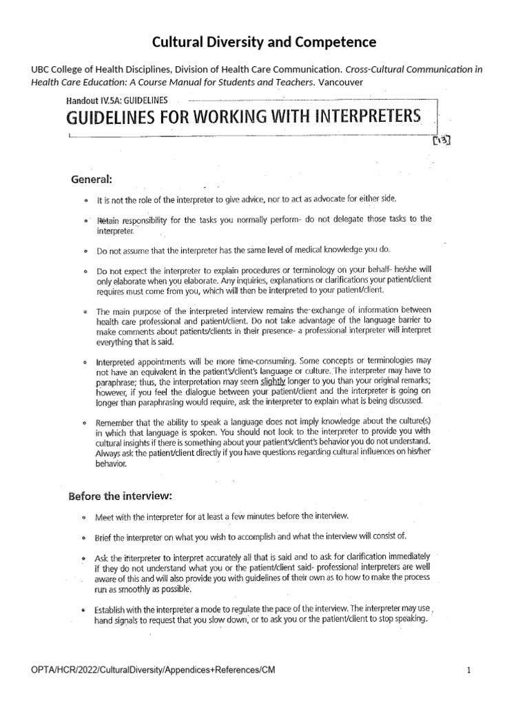 HCR Cultural Unit Stud # 6 Reading_Interpreter Guidelines - Tagged | PDF