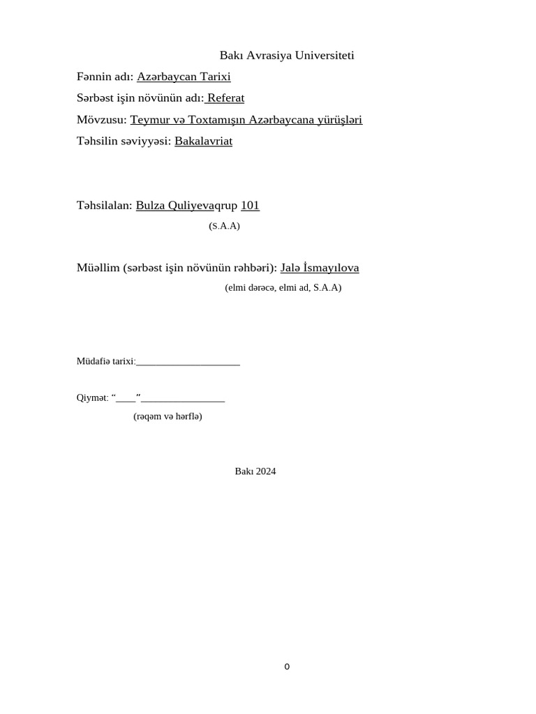 Teymur VƏ Toxtamışın Azərbaycana Yürüşləri | PDF