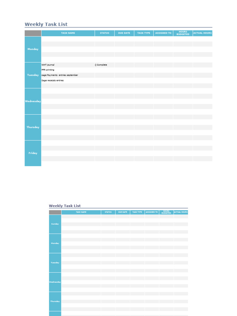 Task Tracker Template Week | PDF