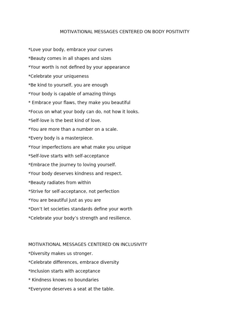 Motivational Messages Centered On Body Positivity | PDF