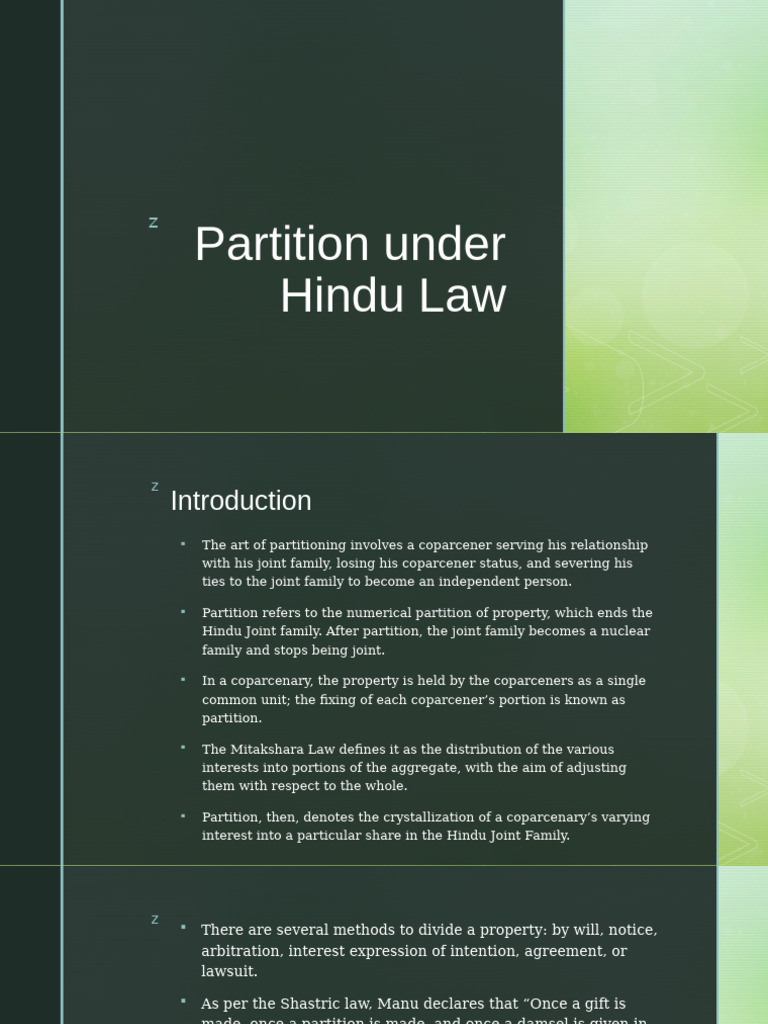 Partition Under Hindu Law | PDF | Concurrent Estate | Partition Of India Partition Under Hindu Law | PDF | Concurrent Estate | Partition Of India
