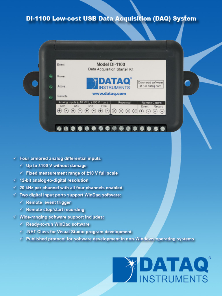 Di 1100 Usb Data Acquisition | PDF | Analog To Digital Converter | Data ...