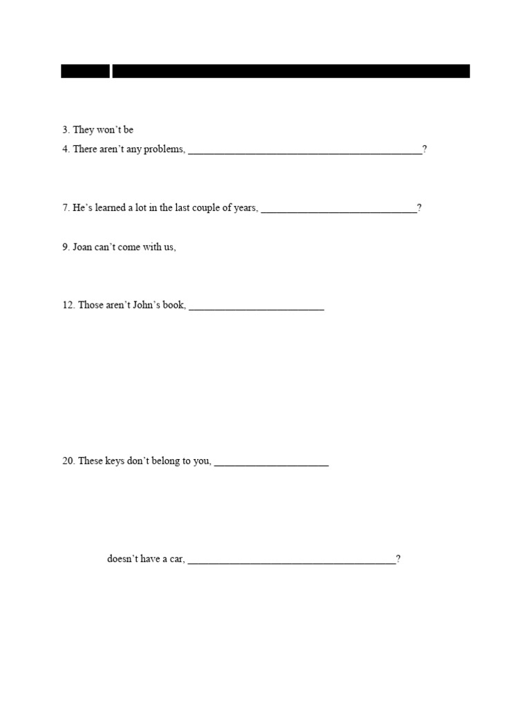 Tag Question Exercises Worksheet | PDF