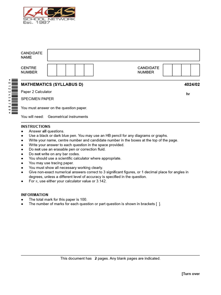 2025 Maths Paper 2 Specimen Guide | PDF | Area | Geometric Shapes