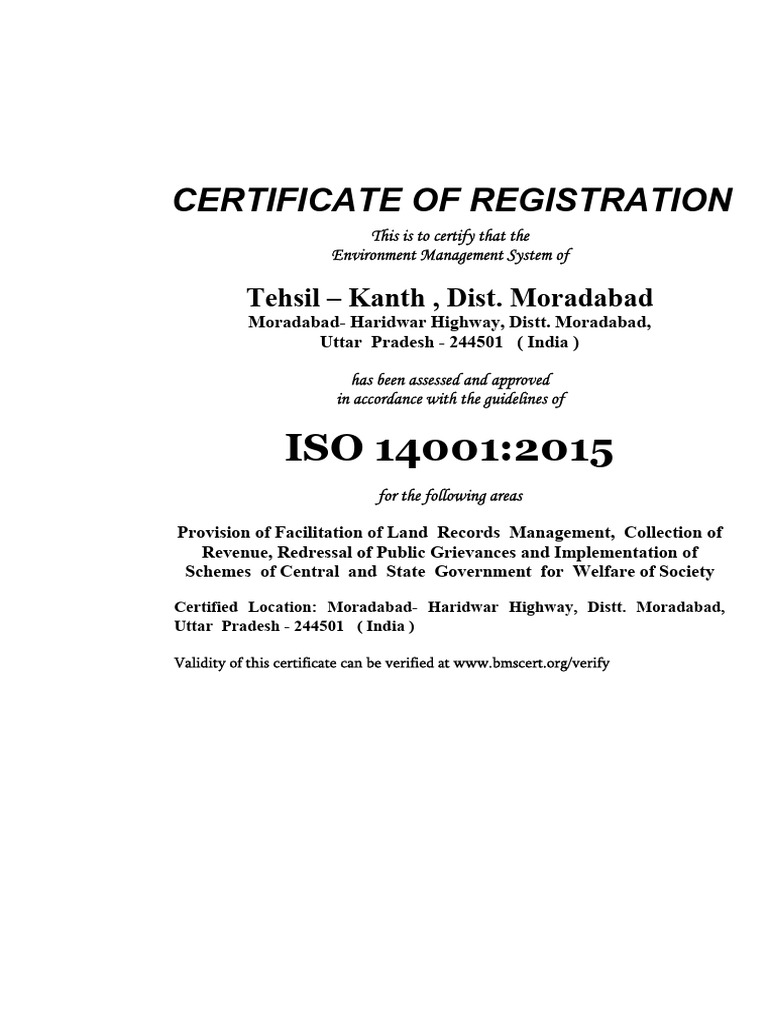 Draft Certificate - Tehsil Kanth | PDF