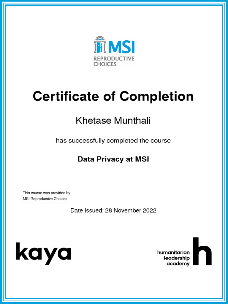 Data Privacy Course Completion Certificate | PDF