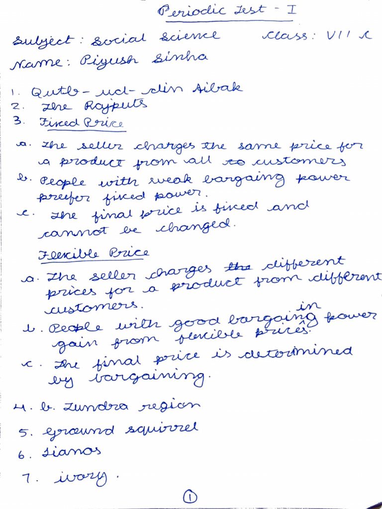 Name _ Piyush Sinha , Class 7c Weekly Test 1 Sst | PDF