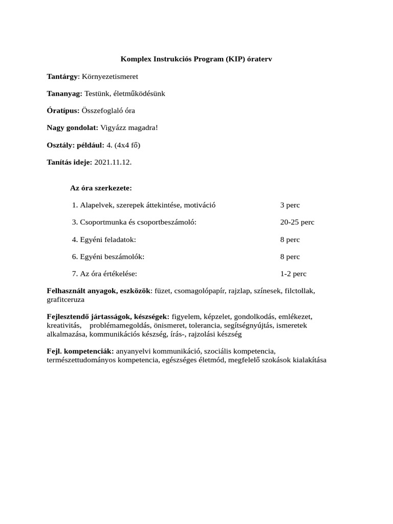 Dr. K. Nagy Emese - KIP Óra - 4.évf | PDF