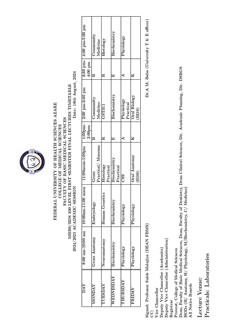 2024/2025 MBBS/BDS Timetable Azare | PDF