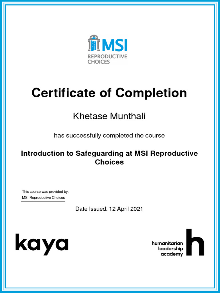 Introduction to Safeguarding at MSI_Completion certificate | PDF