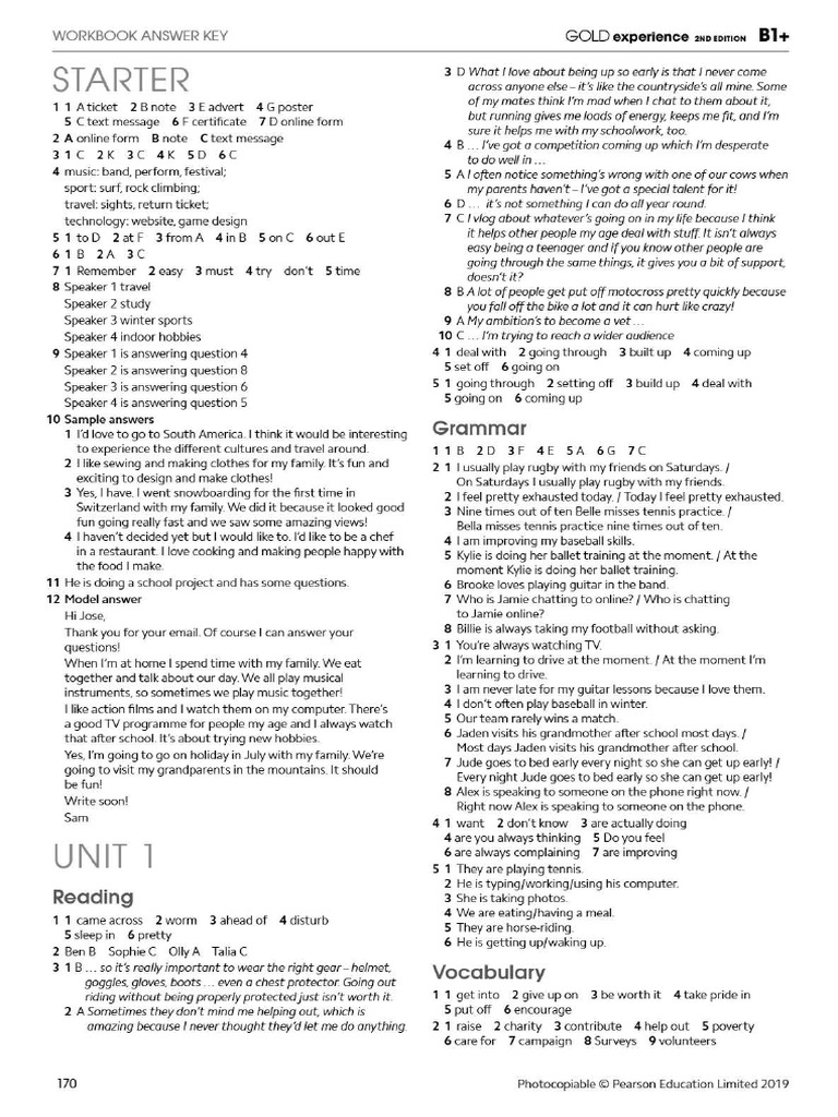 Workbook Gold Experience B1+ Answers Key | PDF