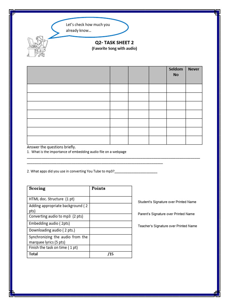 Q2 TASK SHEET 2 Favorite Song Audio | PDF