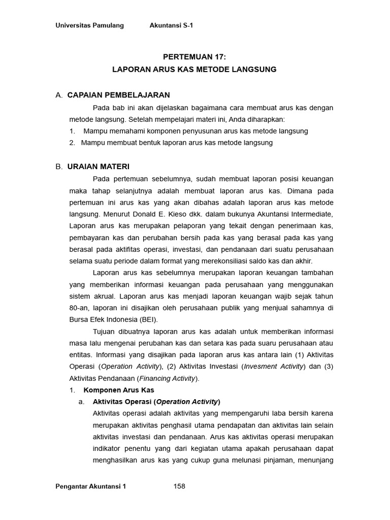 Pert. 17 LAPORAN ARUS KAS METODE LANGSUNG | PDF