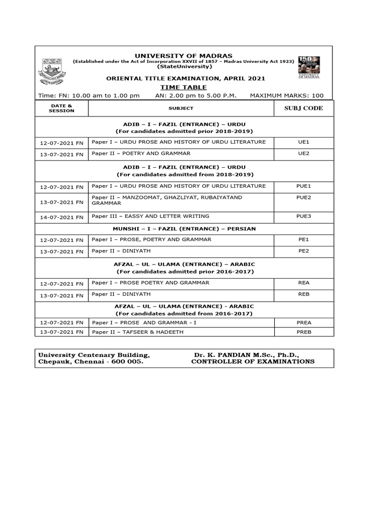 Ot-Timetable 20210705121905 23837 | PDF | Urdu | Persian Language