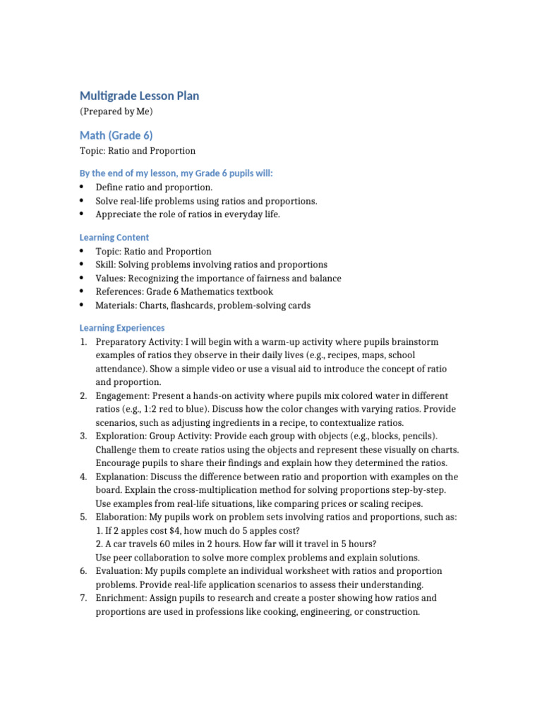 Multigrade_Lesson_Plan_Final | PDF | Learning | Adjective