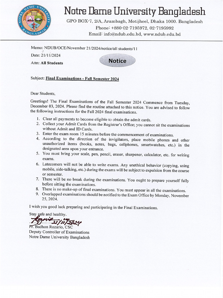 CSE Final Exam Routine Fall 2024 | PDF