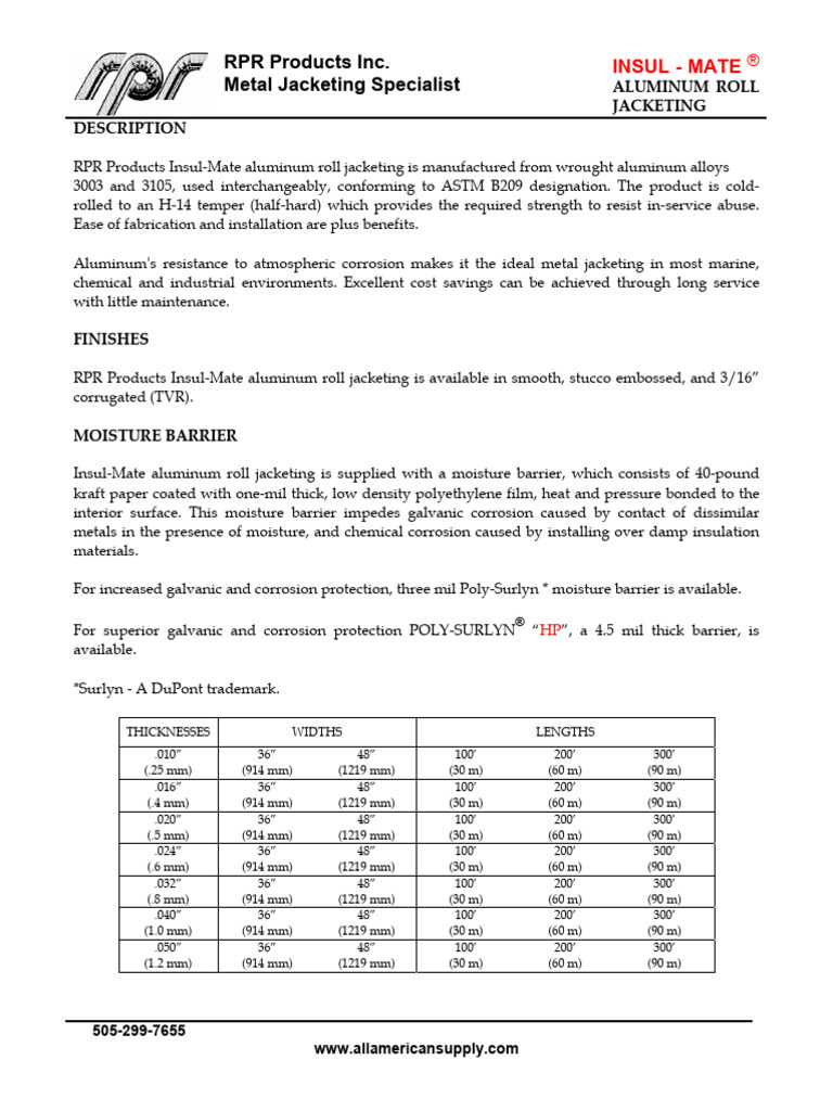 Aluminum Roll Jacketing by RPR | PDF | Corrosion | Aluminium
