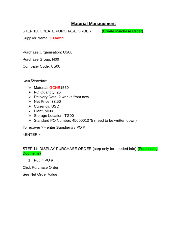 Material Management Steps | PDF