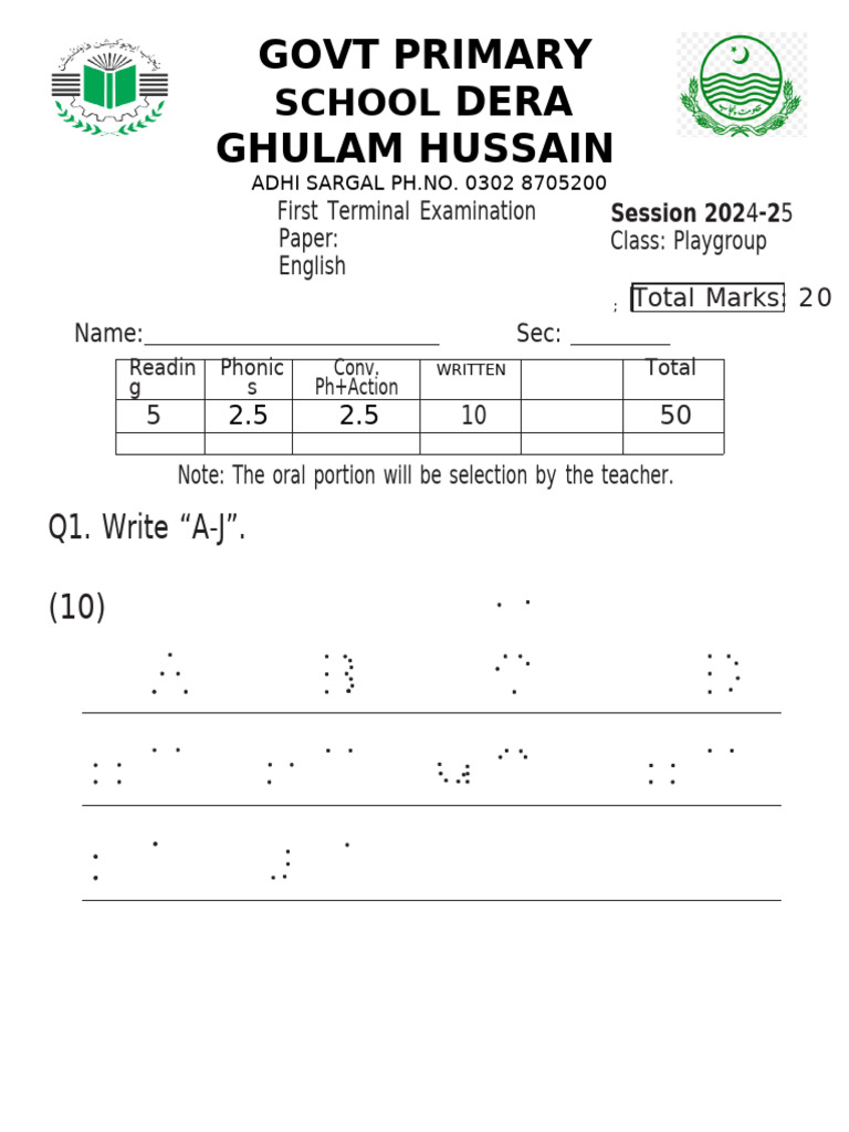 Playgroup English Exam Guide | PDF