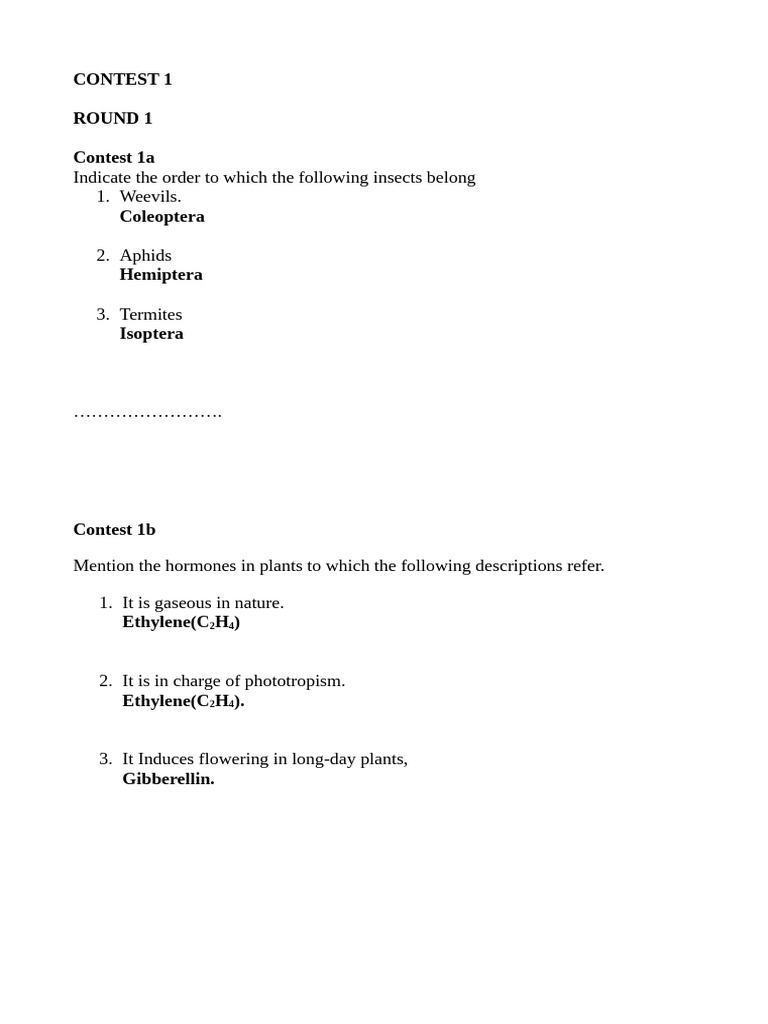 Biology Contest 1 | PDF