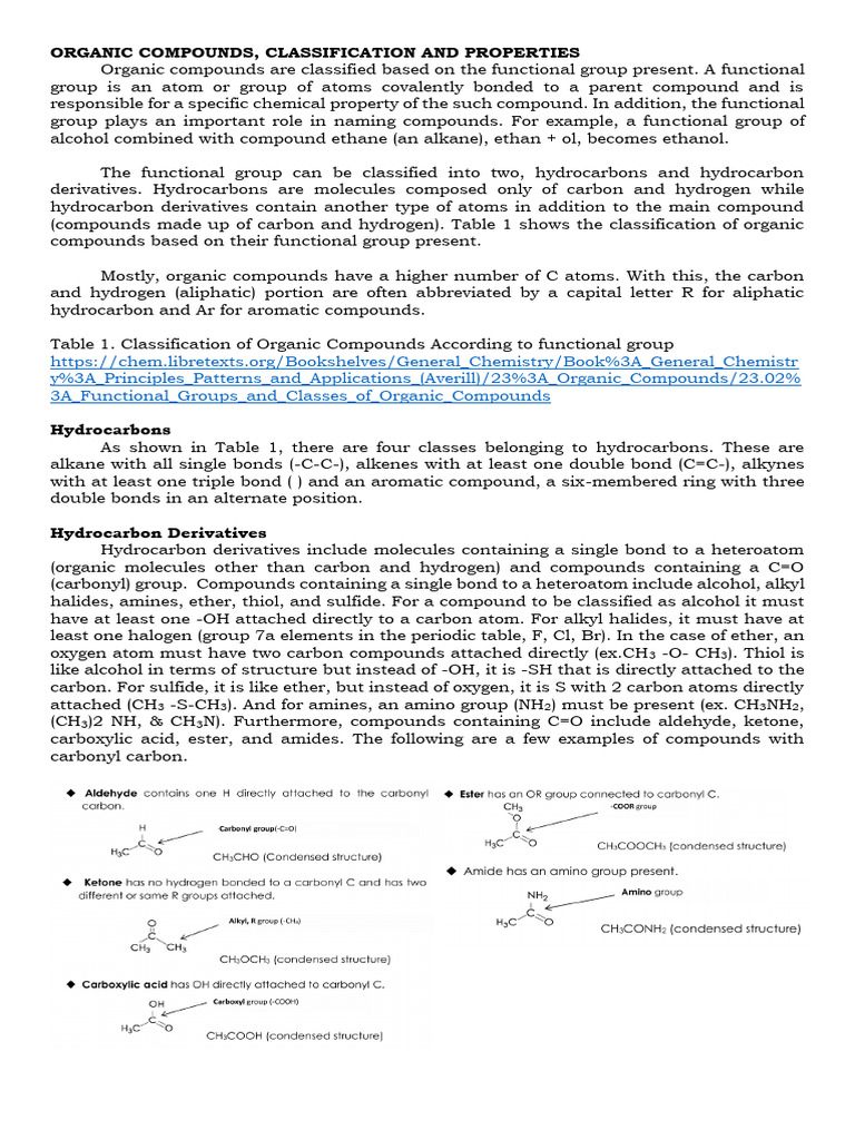 File 3 Organic Compounds, Classification and Properties | PDF ...