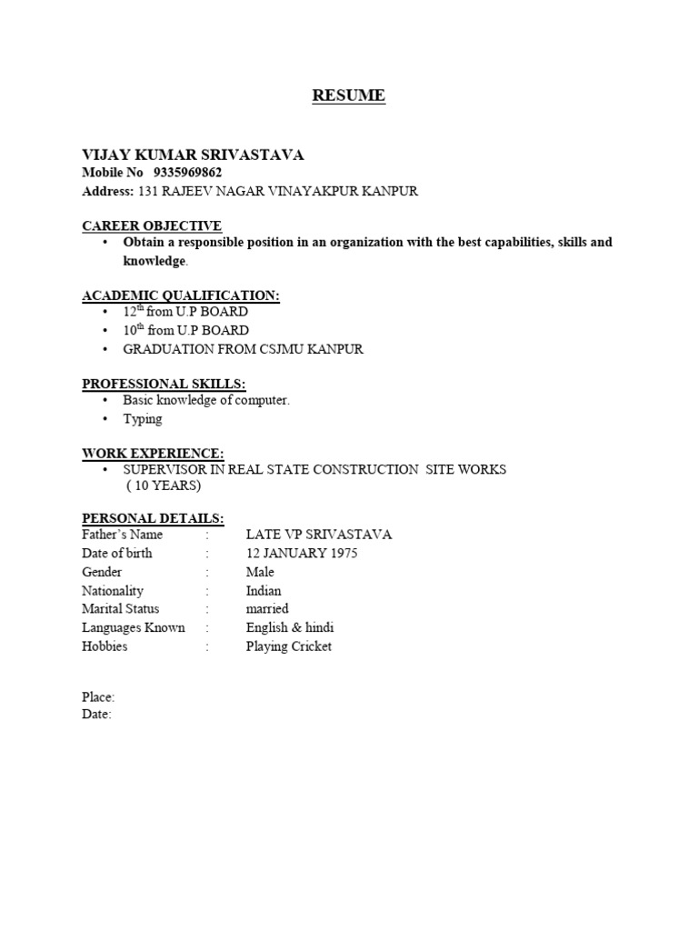 Simple Fresher Resume Format | PDF