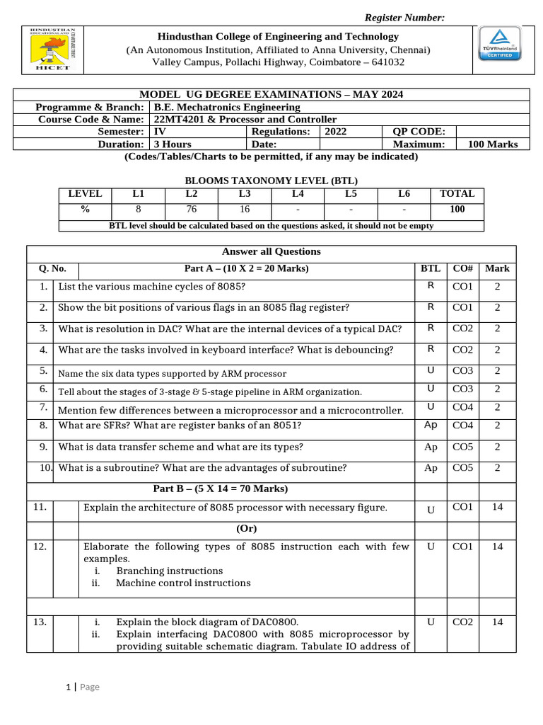 Model Exam QP - 22MT4201 - PC - SET-B | PDF | Central Processing Unit | Classes Of Computers