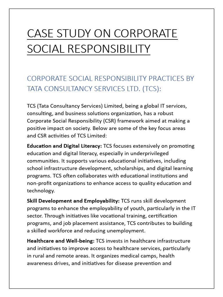 Case Study On Corporate Social Responsibility | PDF | Corporate Social ...