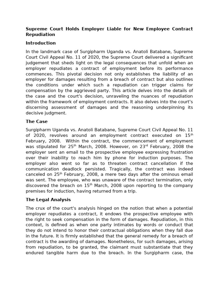 Rita Edna Private Article Surgipharm vs. Anatoli Batabane Website | PDF | Damages | Breach Of ...