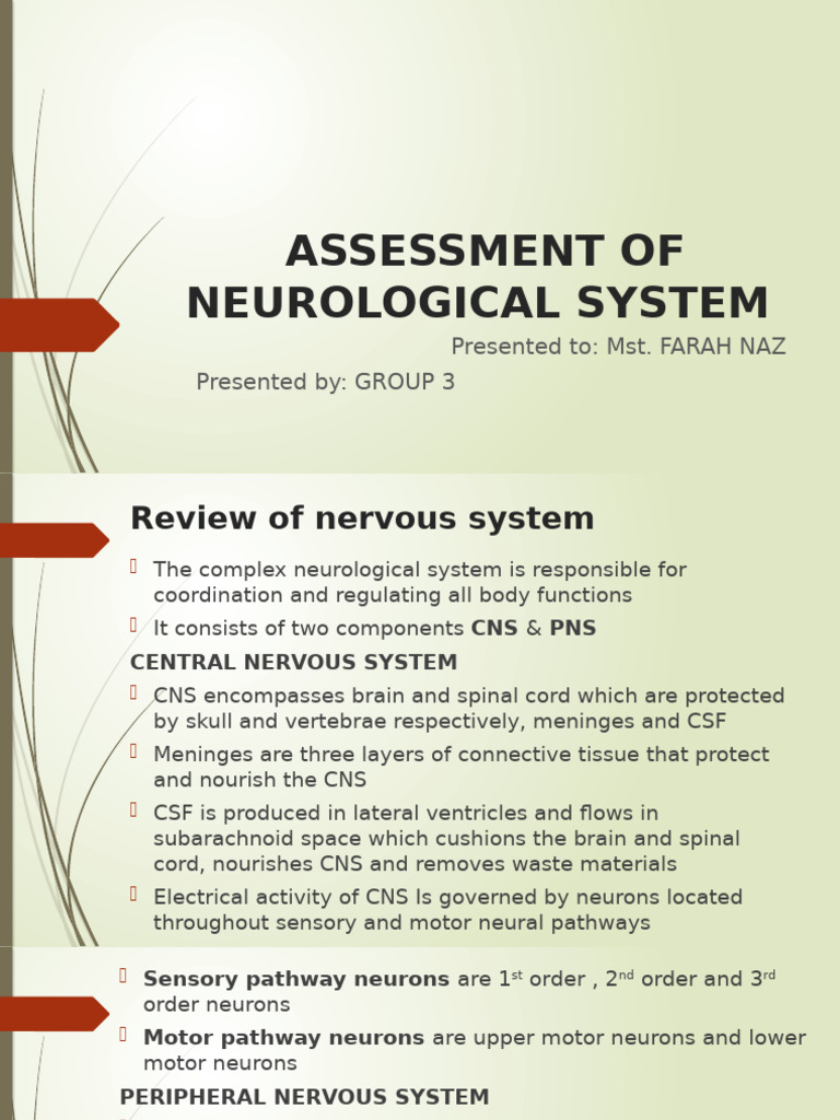 Assessment of Neurological System | PDF | Central Nervous System ...
