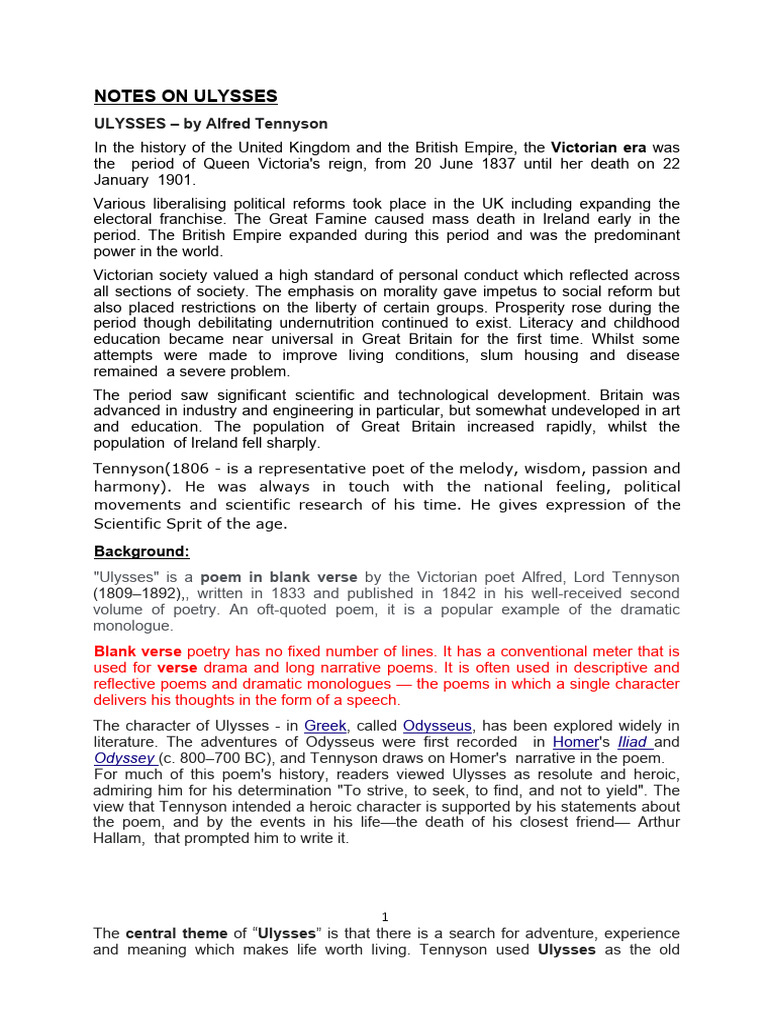 Tennyson's "Ulysses": Analysis & Themes | PDF