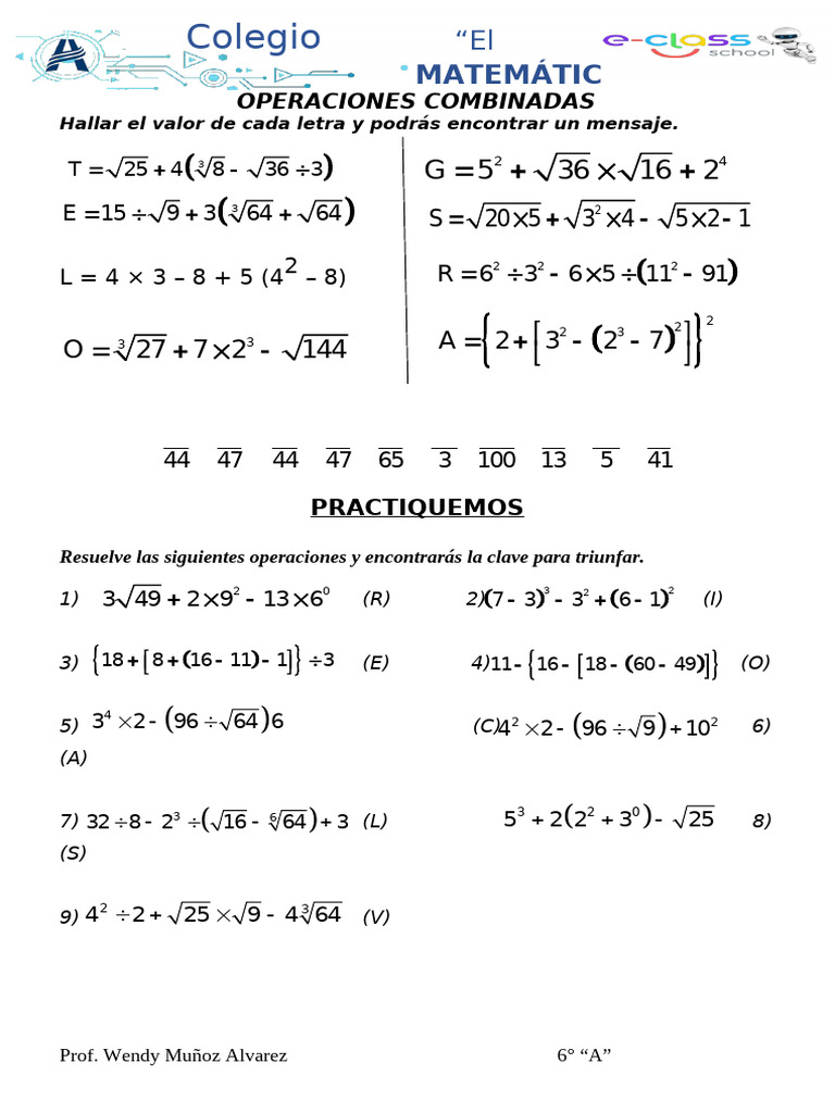 Ficha de Sesión 05 - IIU OPERACIONES COMBINADAS POTENCIA Y RAIZ | PDF