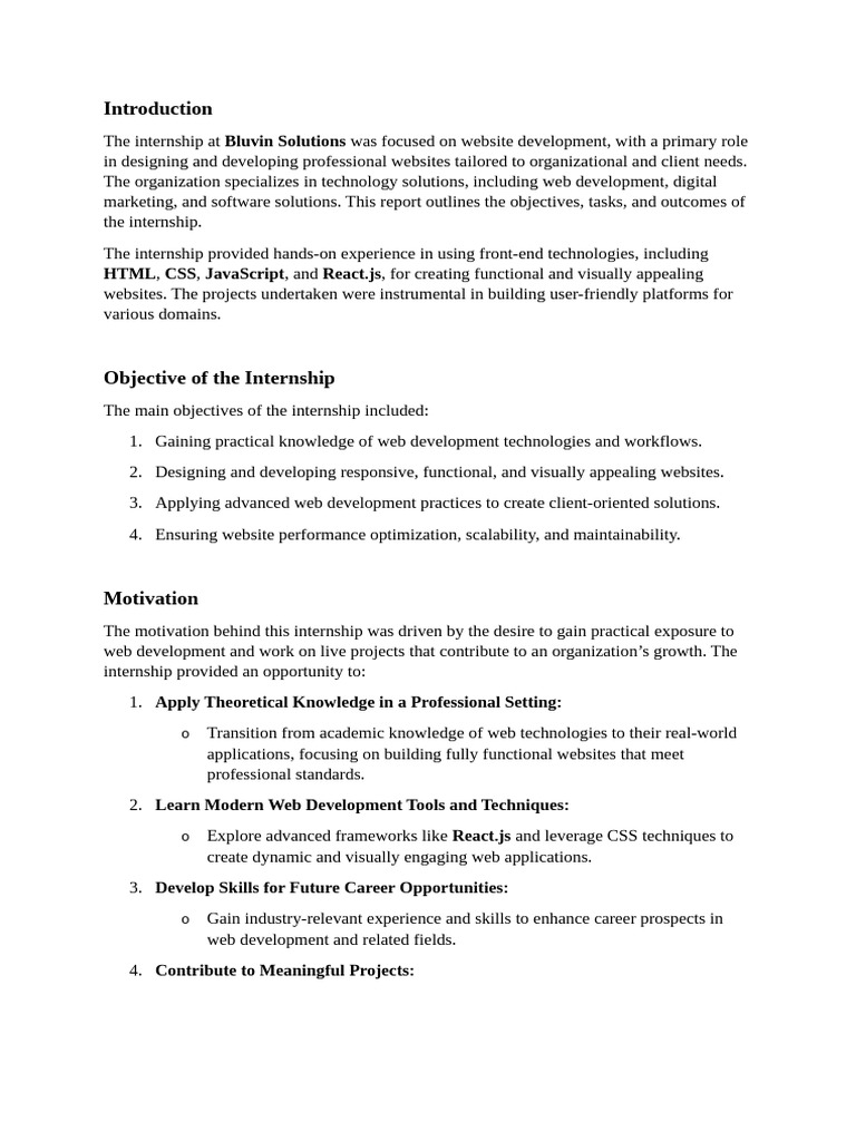 Web Development Internship Report | PDF | Web Development | World Wide Web