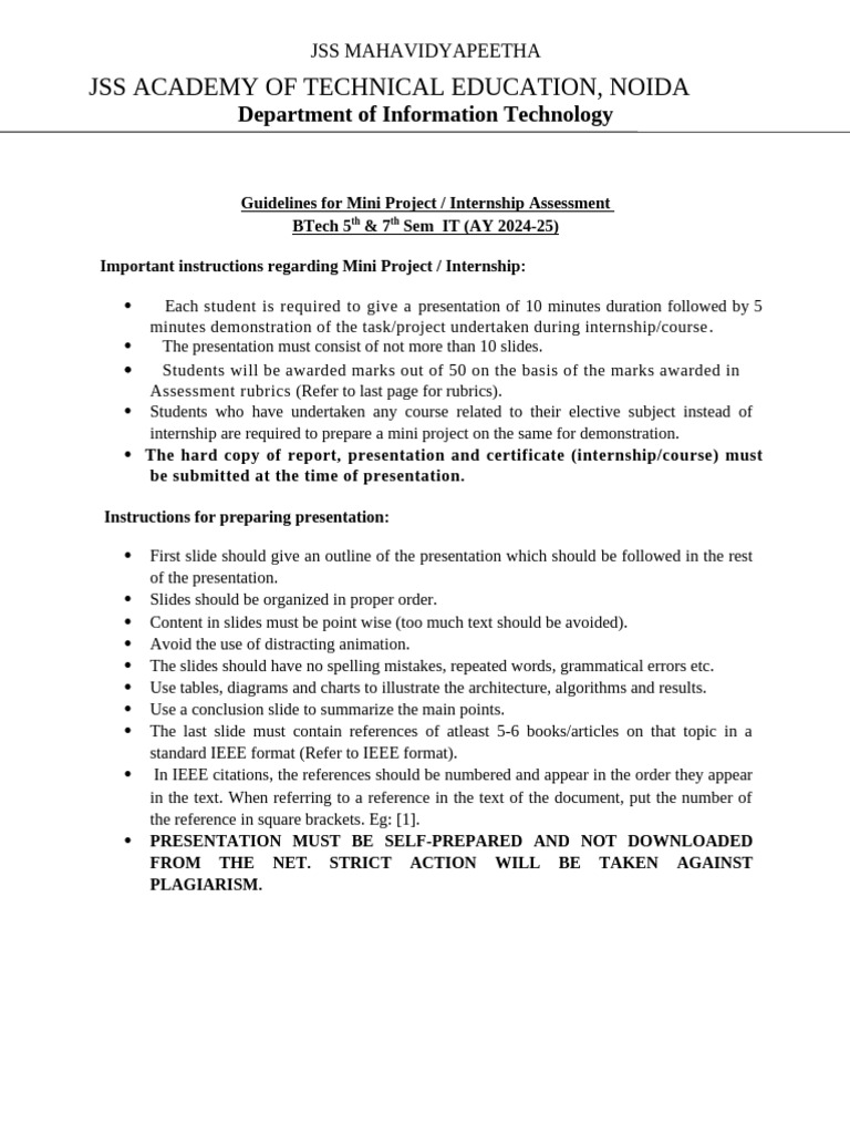 IIIrd & IVth Year - Mini Project Guidelines 2024-25 | PDF