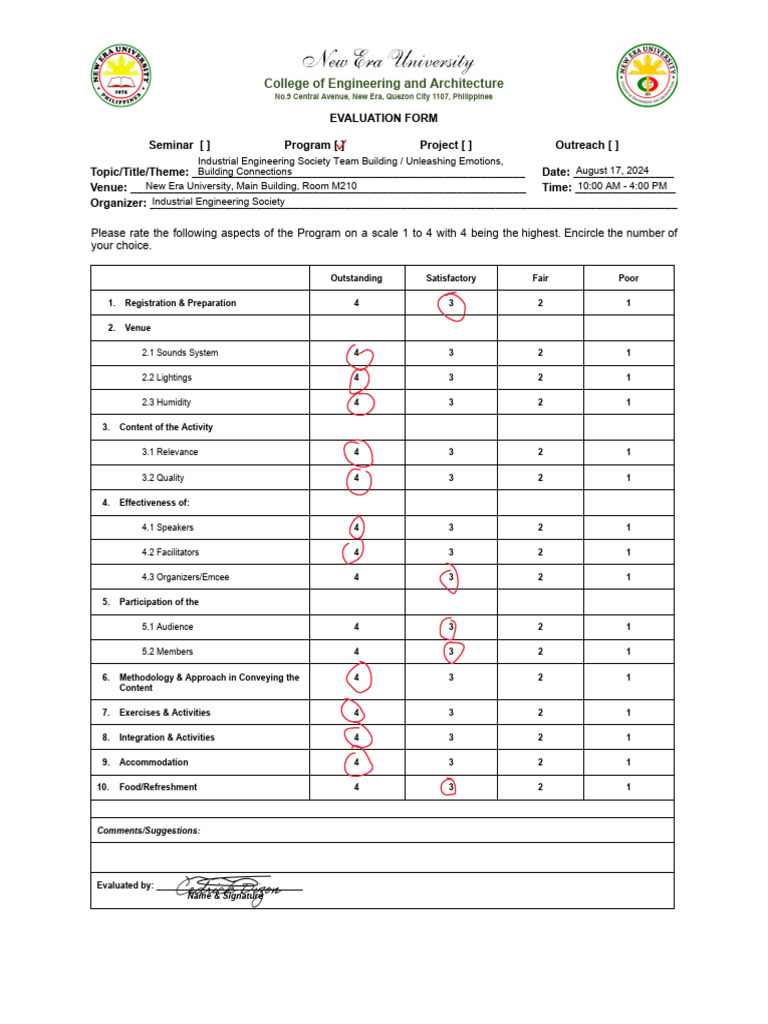 Activity Evaluation Form-Filled | PDF | Cognition