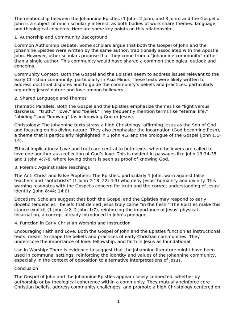 The Relationship Between The Johannine Epistles | PDF | Gospel Of John ...