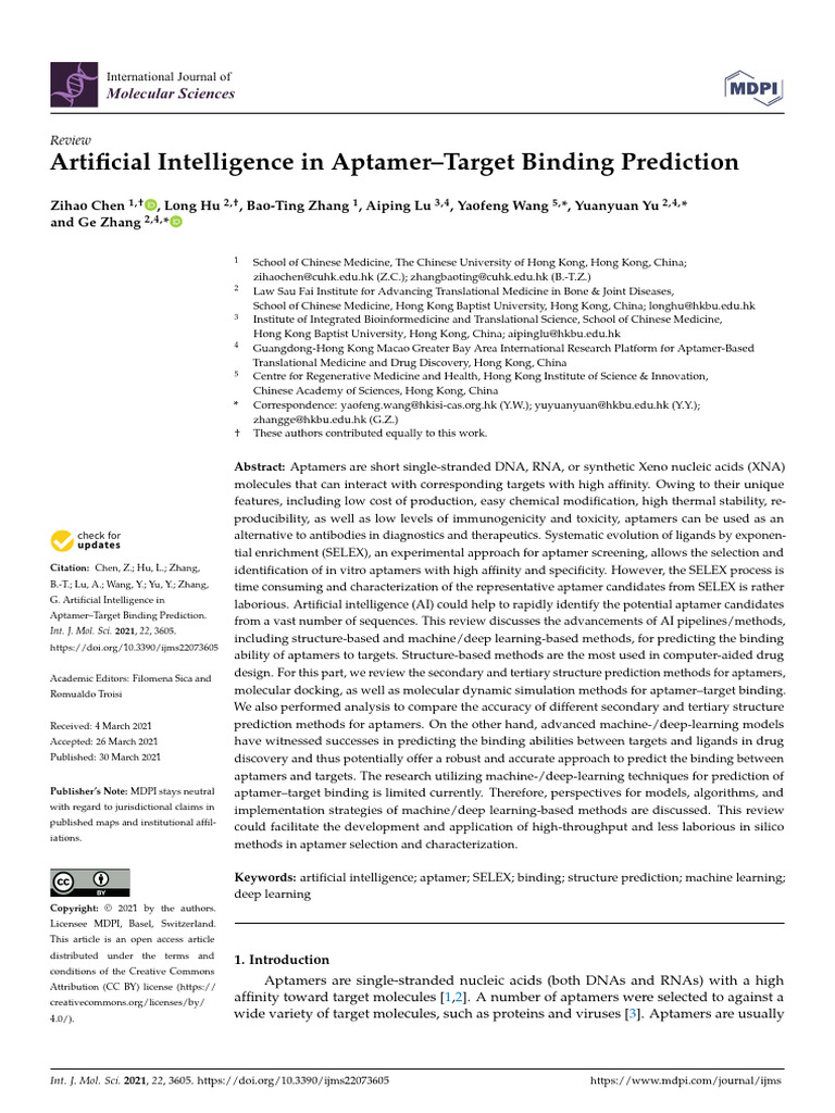 Artificial Intelligence in Aptamer-Target Bind | PDF | Health Sciences ...