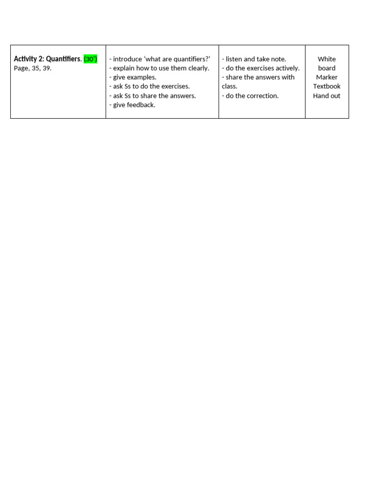 lesson plan | PDF | Noun | Quantity