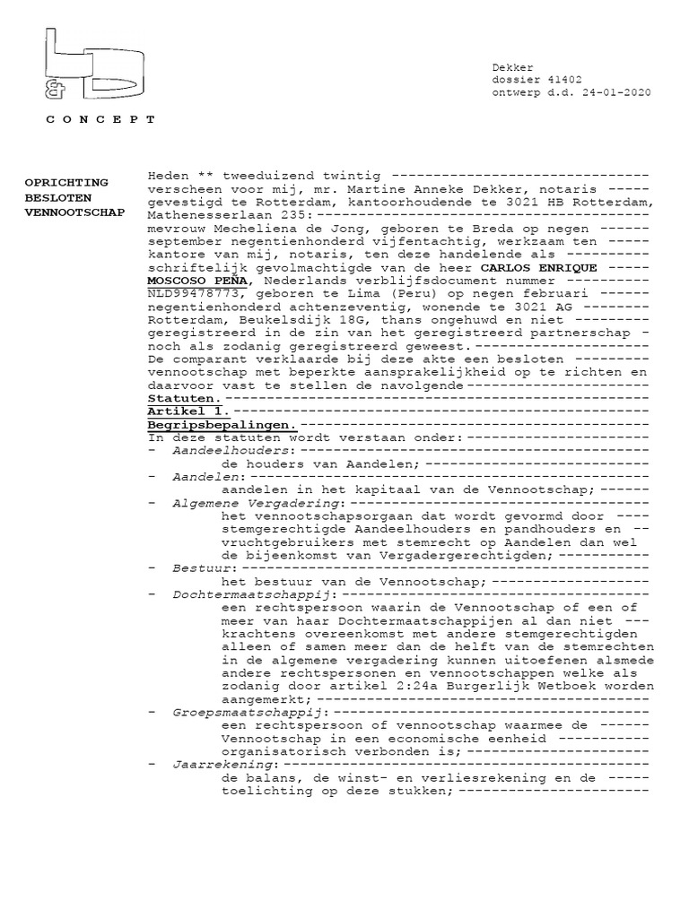 001 draft deed of incorporation Autocavy Trading B.V. dated 24-01-2020(1) | PDF