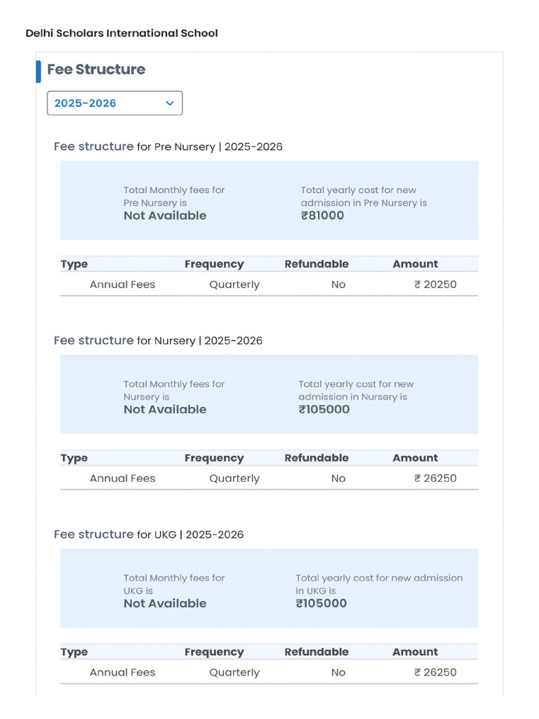 Fees Structure - Delhi Scholars International School - 2025-2026 | PDF