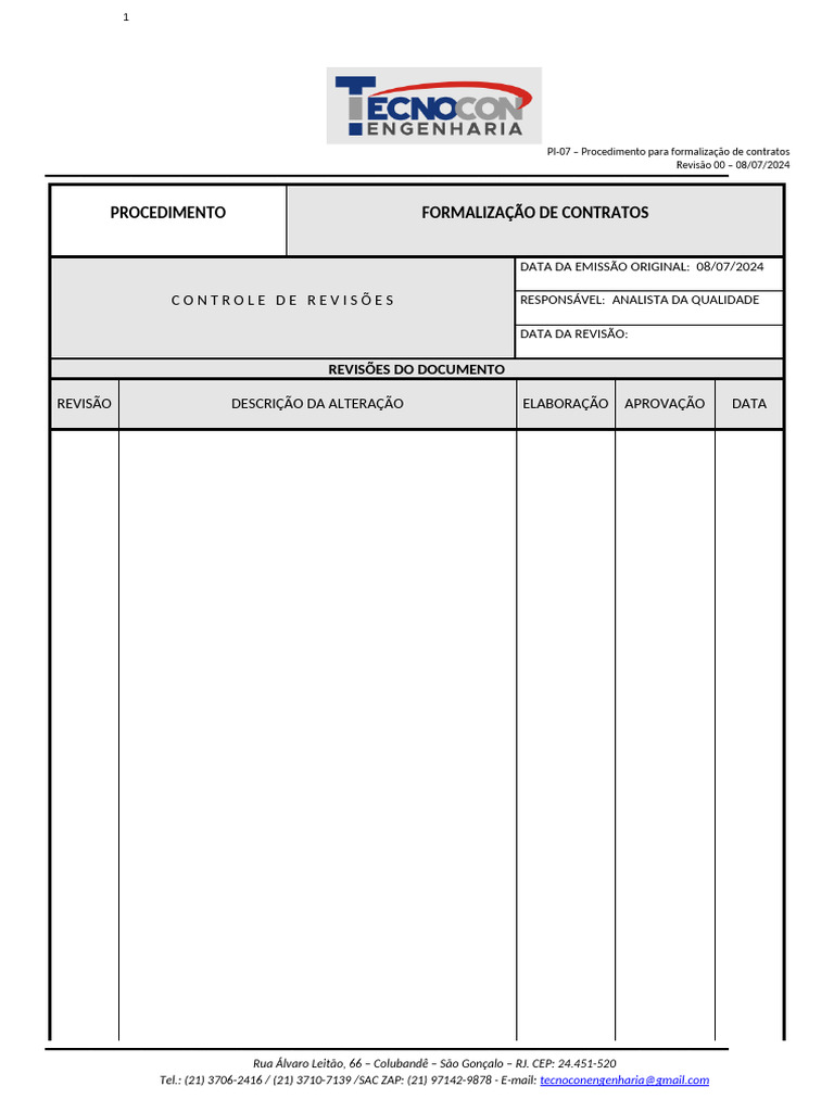 Procedimento para Contratos da Tecnocon | PDF | Qualidade (negócios ...