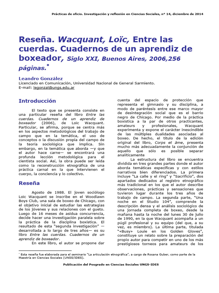 Wacquant_Loic_Entre_las_cuerdas_Cuaderno | PDF | Sociología | Etnografía