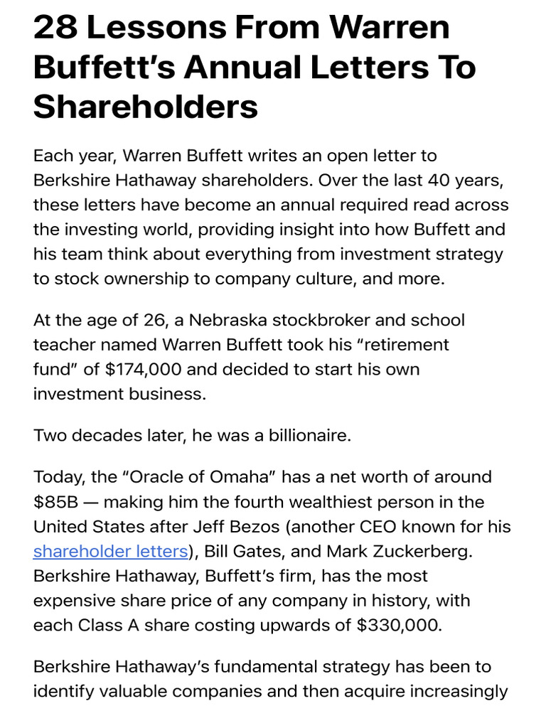 28 Lessons From Warren Buffett's Annual Letters To Shareholders | CB ...