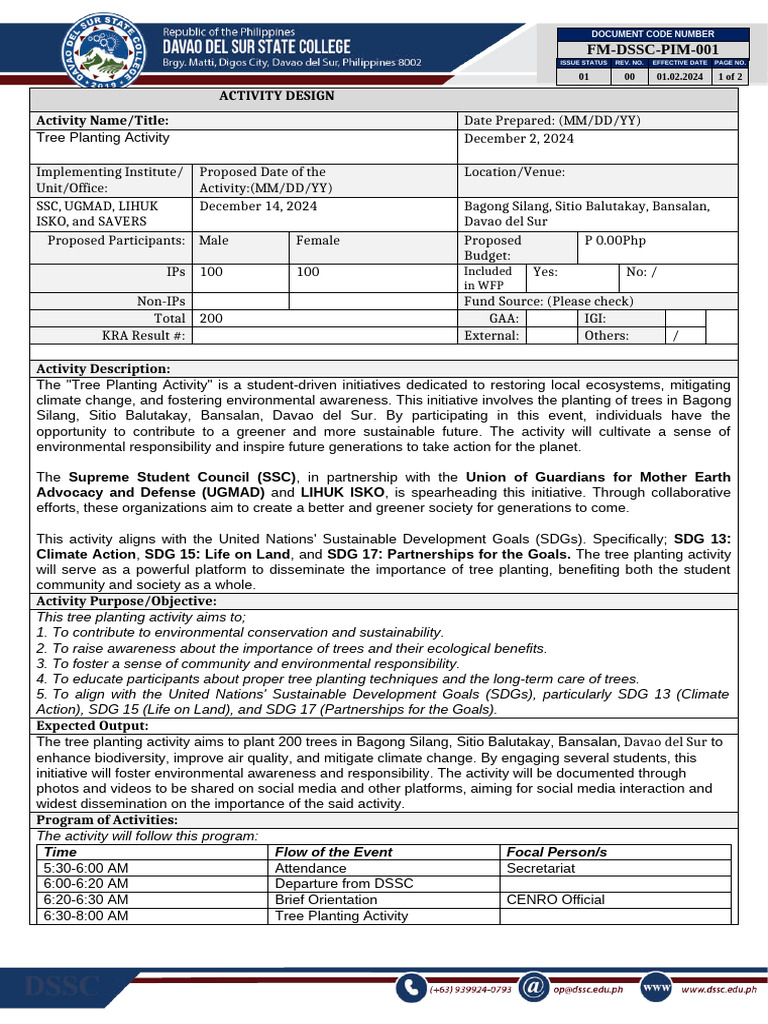 SSC-AD-Tree Planting Activity | PDF | Sustainability | Sustainable ...