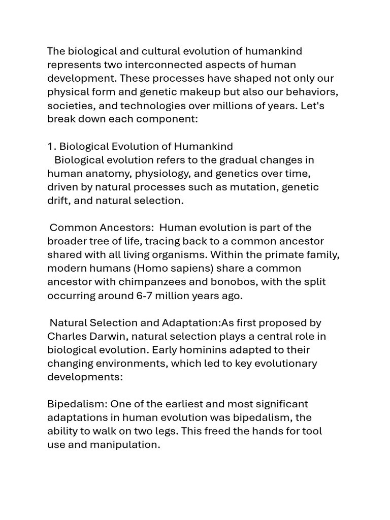 The Biiological and Cultural Evolution of Humankind Represents Two Interconnected Aspects of ...