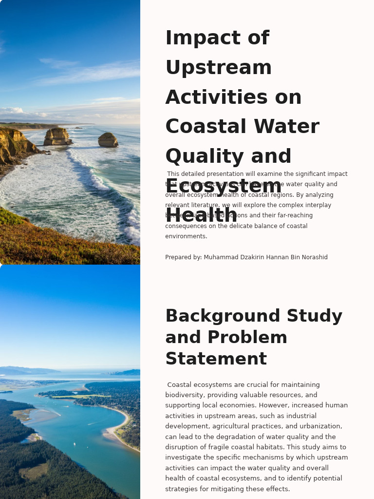 Impact of Upstream Activities On Coastal Water Quality and Ecosystem ...