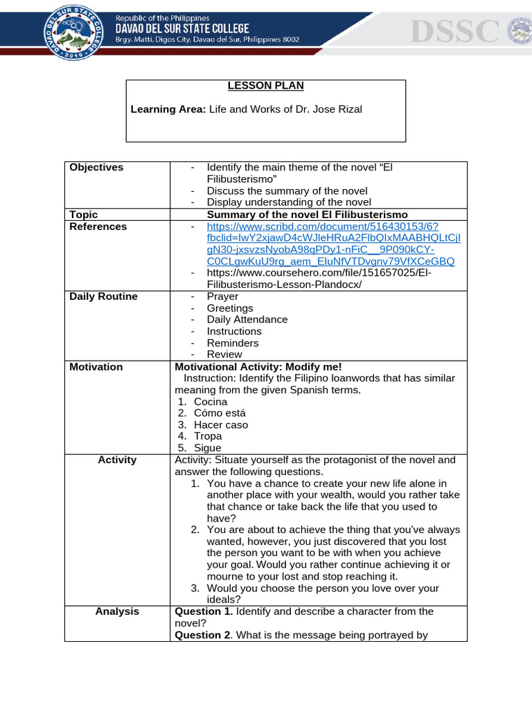 BUCOG_LESSON PLAN for GESS 211 | PDF