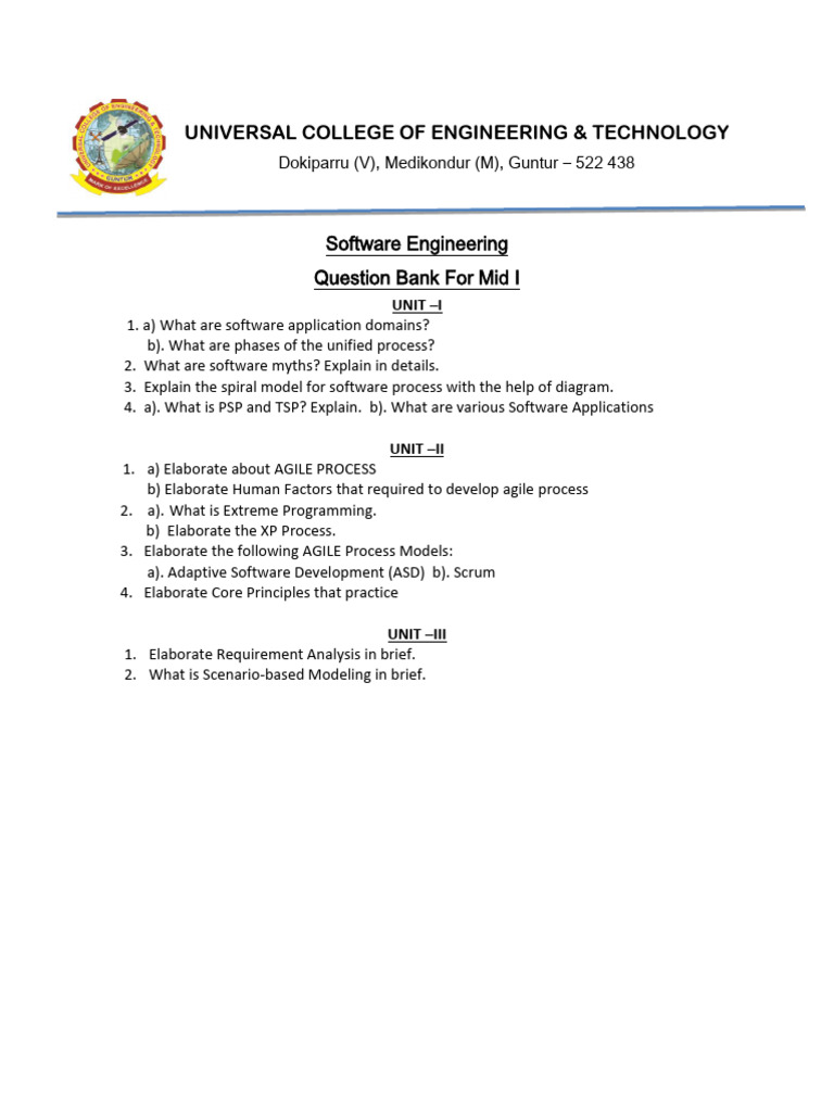 SoftwareEngineering MidI QuestionBank | PDF