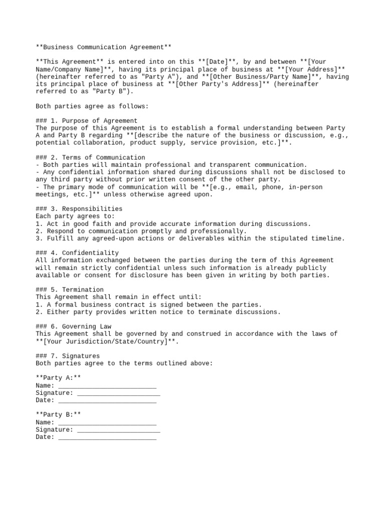 Business Communication Agreement | PDF