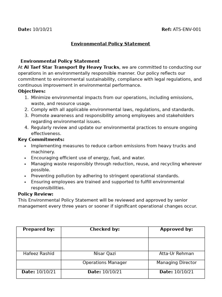 Environmental Policy Statement | PDF